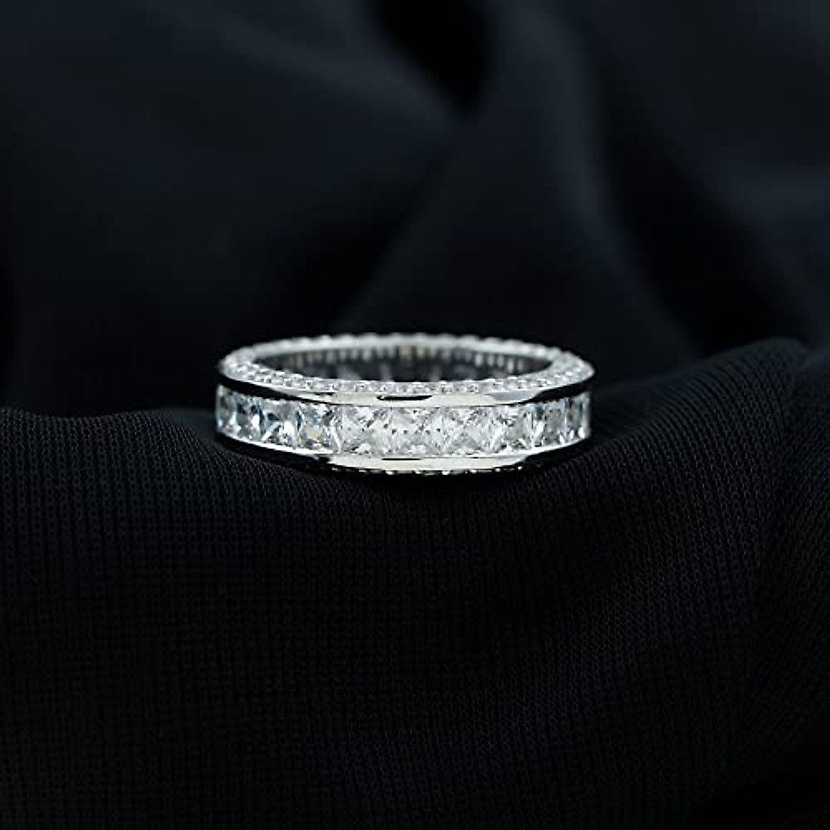 Rosec Jewels Cubic Zirconia Classic Wedding Eternity Band Ring for Women, 10K White Gold, Size:US 7.50