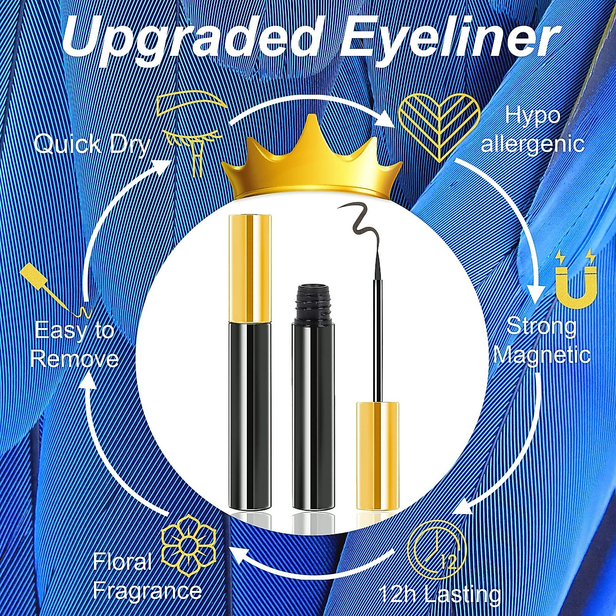 EARLLER Natural Magnetic Eyelashes with Eyeliner, (Dpair)