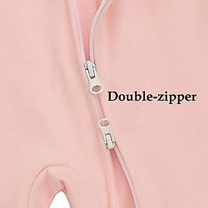 Aablexema Baby Footie Pajama with Mitten Cuffs, Double Zipper Infant Cotton clothes Sleeper Pjs, Footed Sleep Play(Ivory & Grey & Pink,0-3 Months)