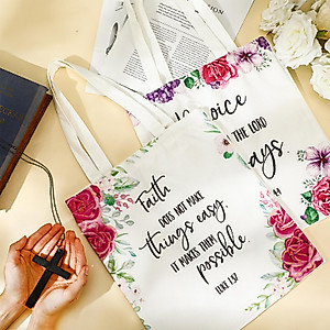 Huhumy 12 Pcs Christian Gift Bible Tote Bags for Women Religious Bulk Floral Christian Canvas Tote Religious Reusable Bags Bible Verse Book for Christmas Gift