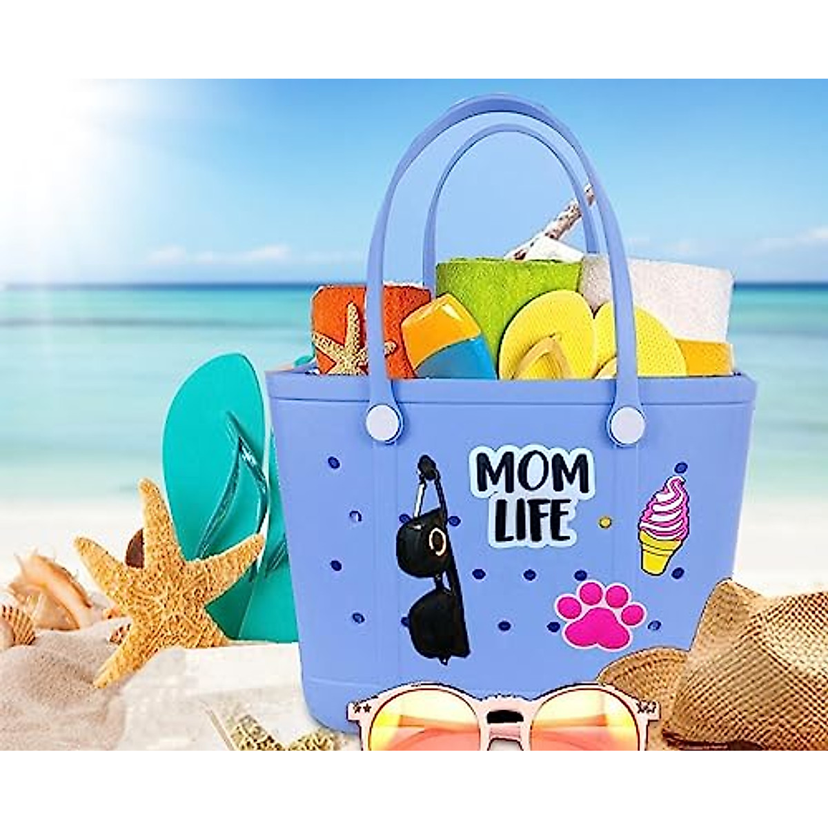 Lovyit Beach Bag Charm Accessories Rubber Decoration Insert Charms for Simply Southern Totes Bogg Bags (Paw+Momlife, 3pcs)