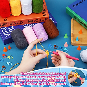 Mayboos Crochet Yarn kit, Yarn for Crocheting, 8 Color 0.88 Oz (25g) Soft Milk Cotton Yarn Skeins Solid Color Knitting Yarn Crocheting with 2 Crochet Hooks Crochet Kit for Beginners Crochet