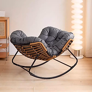 HARELA Patio Outdoor Rocking Chair, Rattan Rocker Padded Cushion Recliner Outdoor, Modern Lounge Chair for Living Room Patio,Balcony,Front Porch,Garden (Color : Dark Gray)