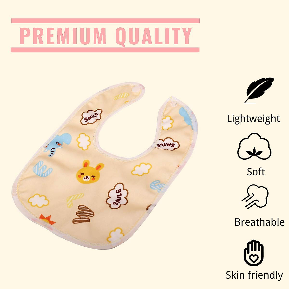 Zeltababy 10 Pack Waterproof Dribble Bib Snap Button Soft Absorbent Fabric for Drooling, Teething (Blue, Pink, Yellow)