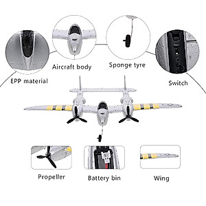 DAILIOT RC Plane 2 Channel Remote Control Airplane Ready to Fly RC Planes for Beginner, Advanced RC Foam Airplane for Kids Boys Beginner, Easy & Fun to Fly P38 Lightning Fighter with 2 Batteries