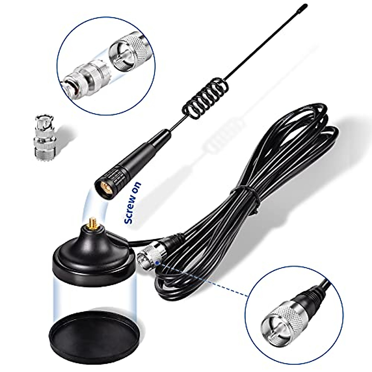 Bingfu CB Antenna 27MHz CB Radio Antenna Magnetic Base Handheld CB Antenna PL259 & BNC Male Compatible with Cobra Midland Uniden Maxon President Vehicle Car Truck Mobile CB Radio Handheld CB Radio
