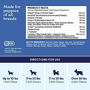 Origin Labs Puppy Multifunction Support DHA Omega 3 Supplement, Wild Alaska Salmon Fish Oil, Probiotic for Gut Health, Immune Support, Heart, Skin, Brain, Joint Health, Salmon Flavor, 60 Soft Chews