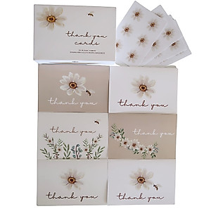 Floral Thank You Cards w/ Envelopes & Stickers (Set of 24) - Cardstock, 4 x 6” Boho Thank You Cards - Thank You Cards with Envelopes for Wedding, Birthday, & Bridal Shower - Blank Thank You Cards