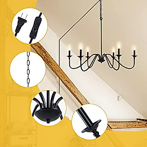 HOXIYA PRE-ASSEMBLED Plug in Chandelier, 34.6" Black Chandelier with Long Cord Farmhouse Chandelier Modern Hanging Light, Outdoor Lights for Gazebo Chandelier Rustic Industrial for Living Room Bedroom