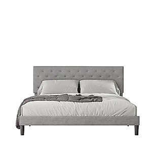 OTRIEK Queen Size Modern Deluxe Platform Bed Frame Button Tufted Fabric Upholstered Bed Frame with Adjustable Headboard/Strong Wood Slats Support/Mattress Foundation/Easy Assembly, Grey (Queen)