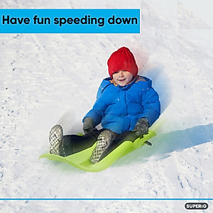 Superio Downhill Snow Sled with Brake Handles for Kids, 35” Toboggan Plastic Sleigh with Pull Rope, Green. (2)