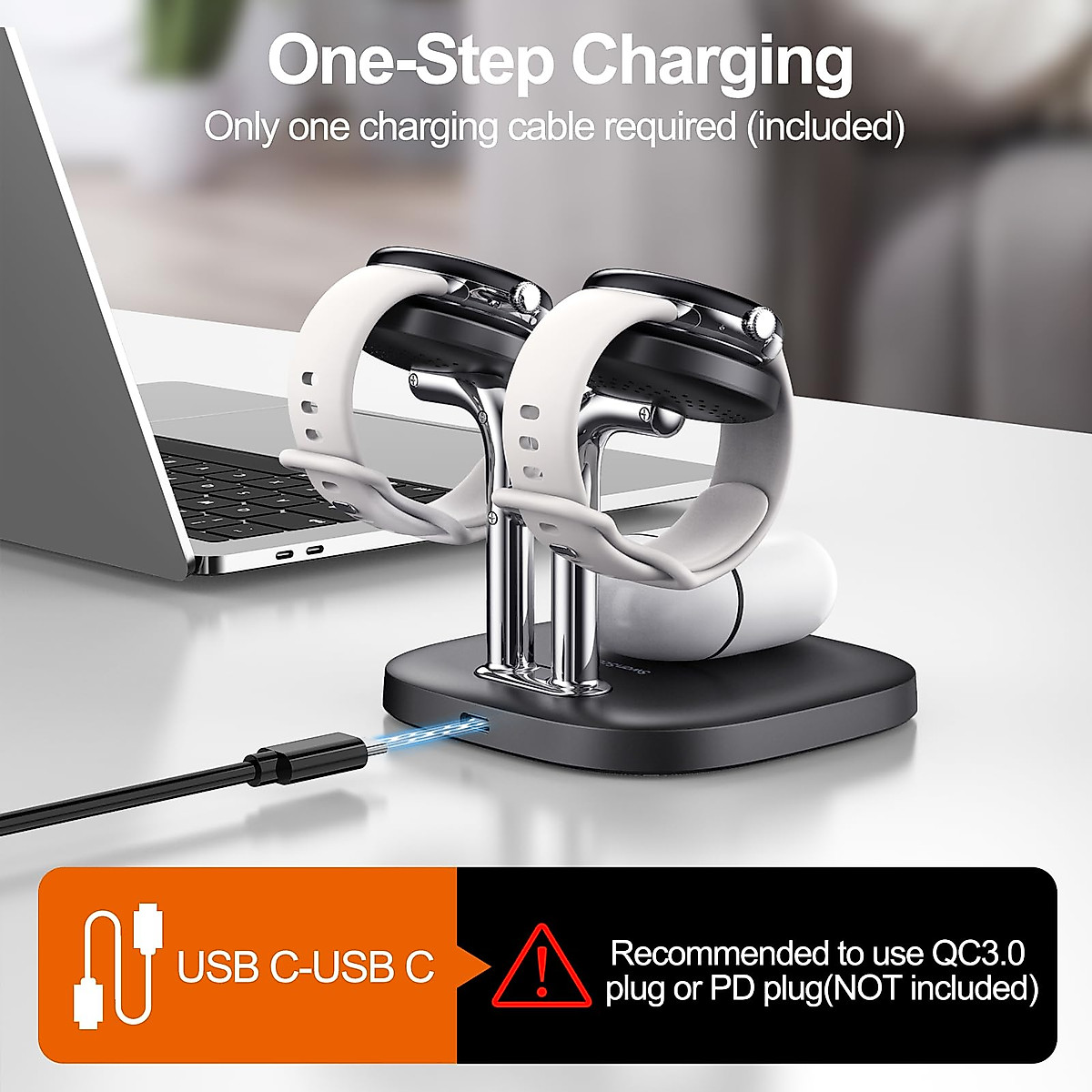 Swanscout Dual Watch Charger for Pixel Watch Only, 2 in 1 Wireless Charger Stand for Google Pixel Watch, Charging Dock Station for Pixel Buds Pro (Not for Pixel Watch 2)