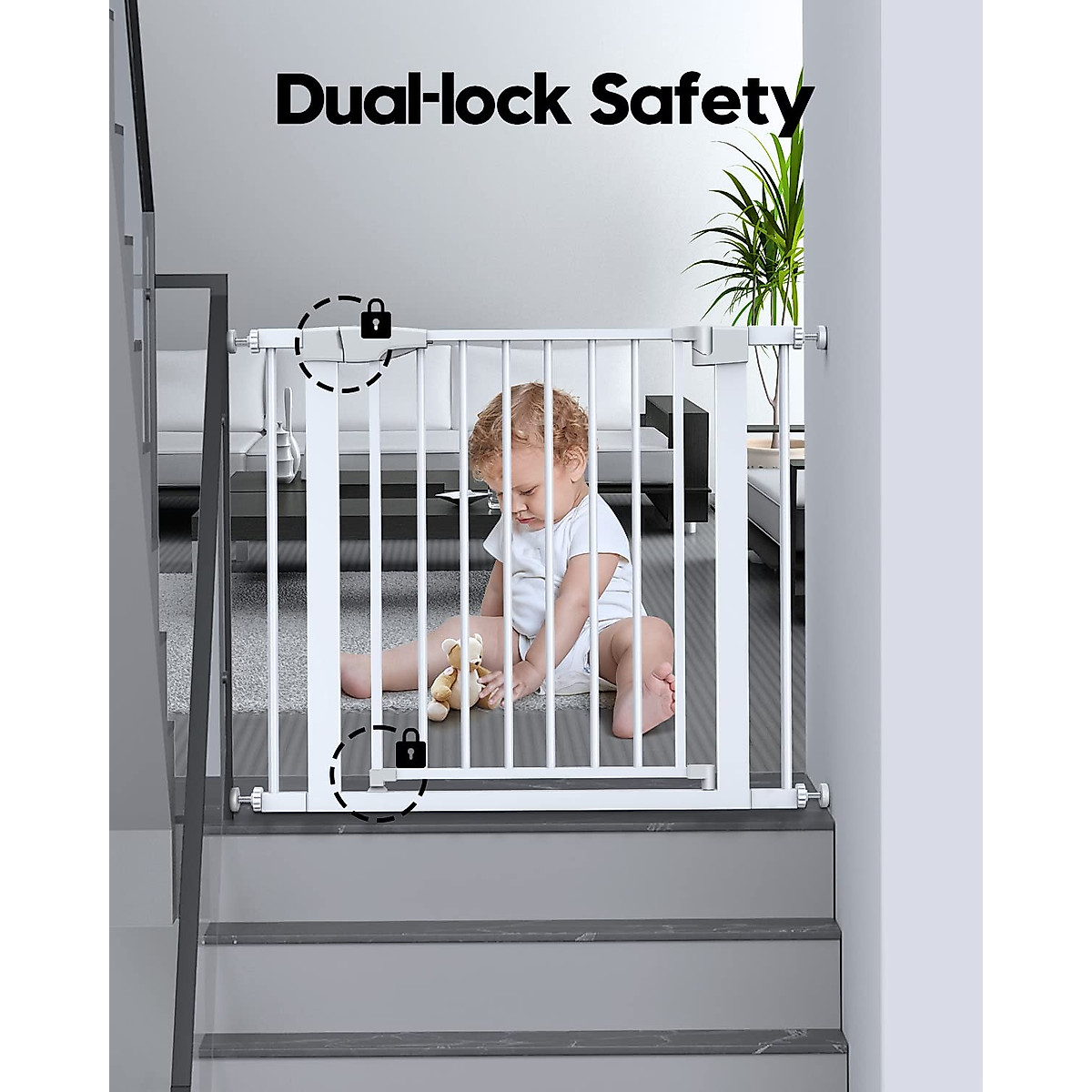 Ciays 29.5” to 37.8” Safety Baby Gate, Extra Wide Auto-Close Dog Gate for Stairs, Easy Walk Thru Indoor Pet Gate for Doorways and Rooms,30in Tall, White