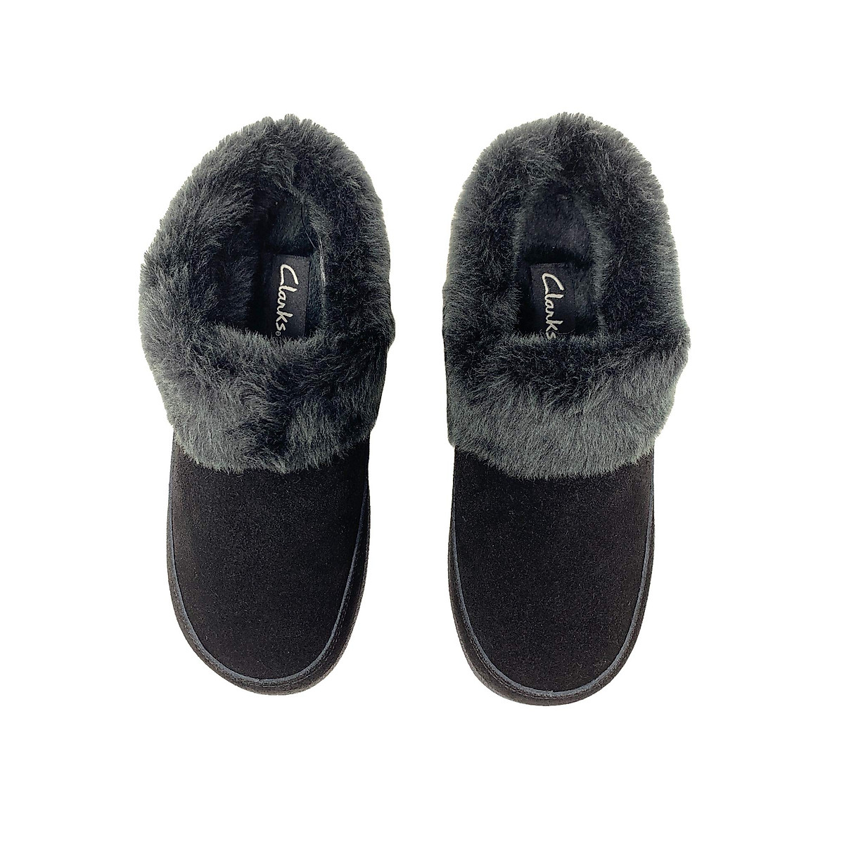 Clarks Womens Slipper Suede Ankle Bootie JMH1883 -Plush Faux Fur Collar and Lining - Indoor Outdoor House Slippers For Women (7 M US, Black)