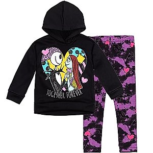 Disney Nightmare Before Christmas Sally Jack Skellington Big Girls Fleece Hoodie and Leggings Set Black 14-16