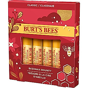 Burt’s Bees Christmas Gifts, 4 Lip Balm Stocking Stuffers Products, Beeswax Bounty Classic Set - Beeswax Moisturizing Lip Balm