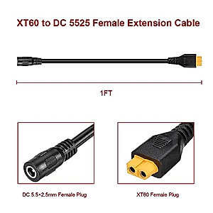 ELFCULB XT60 to DC 5525 Adapter Cable,2 Pieces 14AWG XT60 Female to DC 5.5mm*2.5mm Female Solar Panel Cable Compatible for Portable Power Station Solar Generator and Solar Panel(1FT)