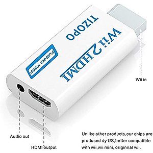 TIZOPO Wii to HDMI Converter,Wii HDMI Adapter Output Video Audio HDMI Converter 1080P，with 3,5mm Audio Jack&HDMI Output Compatible with Wii, Wii U, HDTV, Supports All Wii Display Modes 720P, NTSC