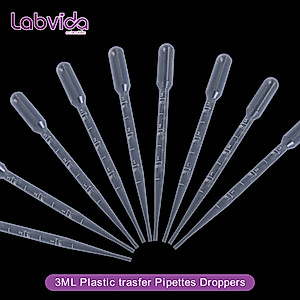 Labvida 200PCS 3ml Disposable Plastic Transfer Pipettes, Calibrated Dropper Suitable for Essential Oils Deployment,Science Laboratory, DIY Art, LVG003