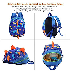 DB Dinosaur Toddler mini backpack with leash,children Kids baby harness bookbag (Deep Blue)