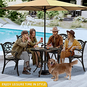 DWVO 30 Inches Round Patio Dining Table with Umbrella Hole, Antique Cast Aluminum Outdoor Bistro Table Outdoor Side Table for Backyard, Garden, Patio, Porch, Hammered Bronze