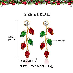 WOWORAMA Christmas Light Earrings for Women Red Green Crystal Bulb Earrings Statement Christmas Holiday Earrings Jewelry - Red Green Lights Xmas Earrings