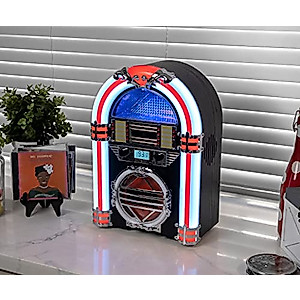 VICTOR Broadway Desktop Bluetooth Jukebox with CD Player, FM Radio, Built-in Stereo Speakers, and Color Changing LED Lighting, Black