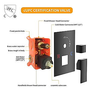 BESy Shower System with 12 Inch Rain Shower Head and Handheld Wall Mounted, High Pressure Rainfall Shower Faucet Fixture Combo Set with 2 in 1 Handheld Showerhead for Bathroom, Matte Black