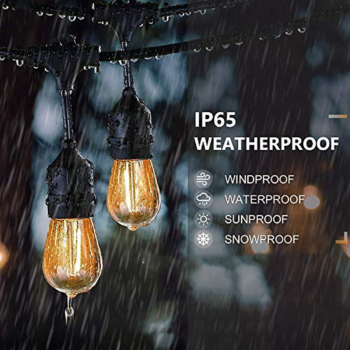 100FT Outdoor String Lights - Waterproof & Dimmable