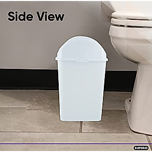 Superio Small 2.5 Gallon Plastic Trash Can with Swing Top Lid, Waste Bin for Under Desk, Office, Bedroom, Bathroom- 10 Qt, (White)