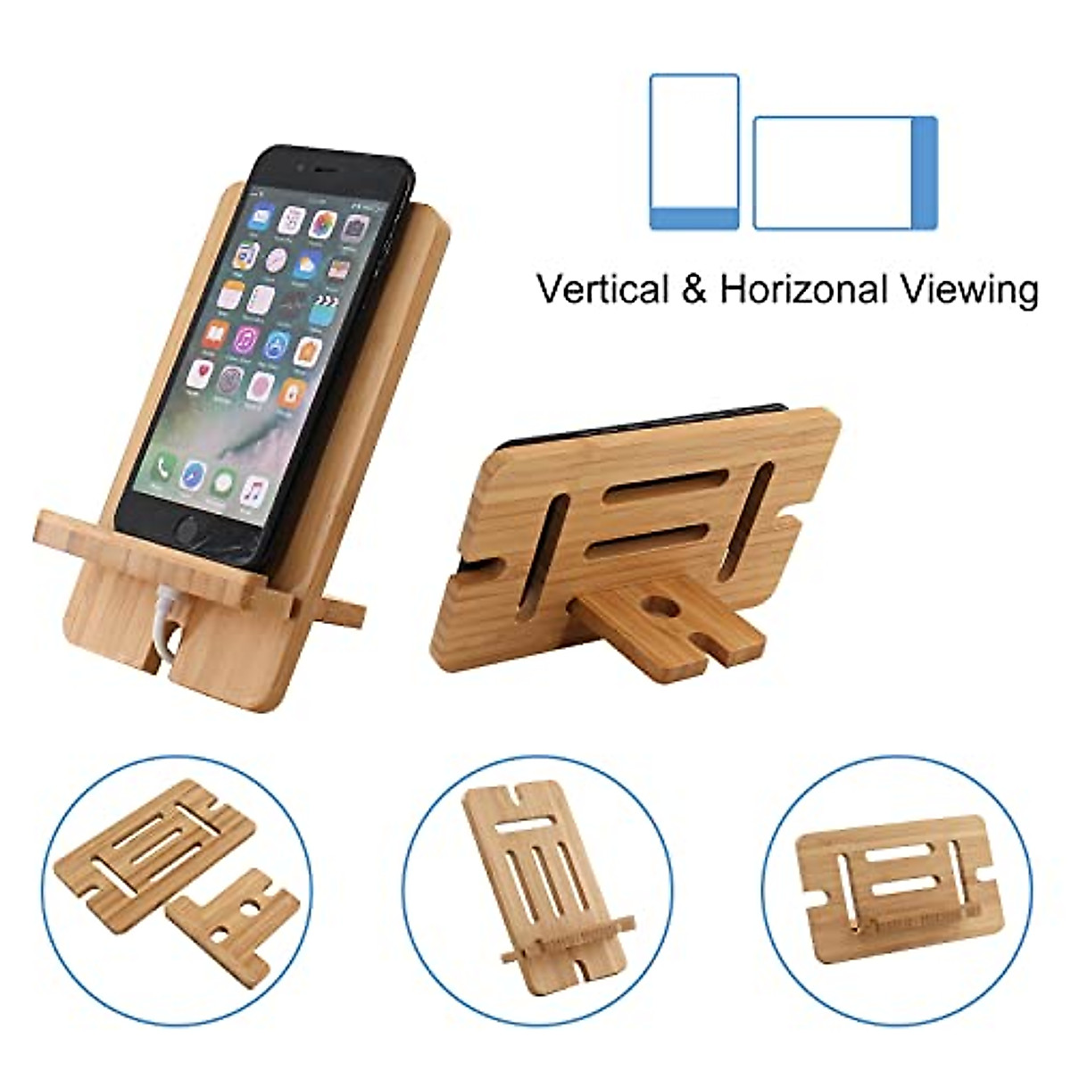 BambuMate Tablet Stand, Adjustable Tablet Holder, Tablet and Phone Holder, Cell Phone Stand Compatible with Smart Phone, Tablet -Natural Bamboo
