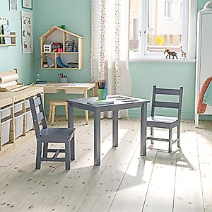 Flash Furniture Kyndl Kids Solid Hardwood Table and Chair Set for Playroom, Bedroom, Kitchen - 3 Piece Set - Gray