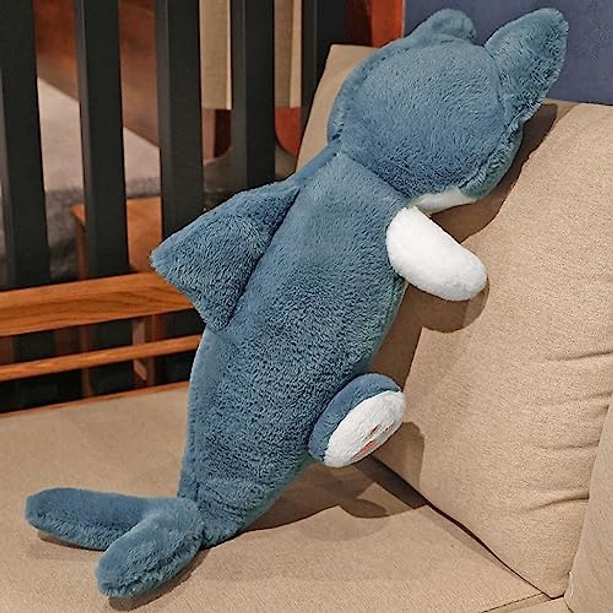 Ditucu Cute Shark Cat Plush Pillow Long Cartoon Kitten Stuffed Animal Toy Kawaii Body Sleeping Plushie Gifts for Kids 31.4 inch