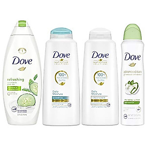 Dove Hair and Skin Care Regimen Pack Cool Moisture For Soft Skin and Clean Hair Includes 2 Hair and 2 Skin Care Products 4 Count
