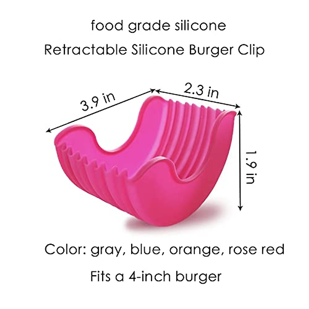 Retractable Reusable Hamburger Sandwich Burger Holders Fixed Box Clip Rack, Adjustable Hygienic Silicone Fixed French Fry Hamburger Sauce Ketchup Holder Container Boxes for Eating, 4 Pcs