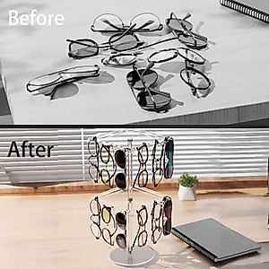 LoengMax 360° Rotating Acrylic Sunglasses & Eyeglasses Display Rack - Double-Tier Clear Tabletop Organizer for Eyewear