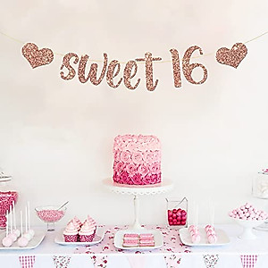 MonMon & Craft Sweet 16 Banner / Happy 16th Birthday Party Decorations / Sweet 16th Wedding Anniversary / Cheers to 16 Years Party Supplies Rose Gold