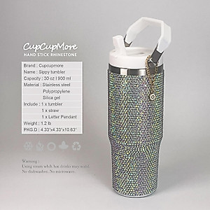 Cupcupmore Bling Mermaid Rhinestone Stainless Steel Tumbler 30oz Vacuum Insulated Water Bottle with Flip Straw & Lid &Handle, Leakproof Thermos Keeps Cold 12 Hours for Home, Office, Car, Gym, Travel