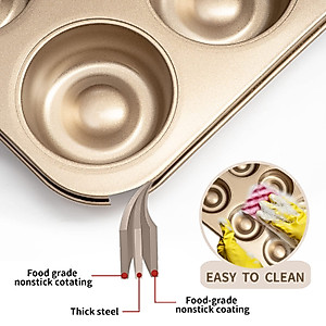 Yomvzake Brownie Bowl Pan 2 Pack, 6 Cavity Mini Round Cake Pan Cantinflas Cake Mold 3 Inch Shortcake Pan Tea Cake Pan Small Lava Cake Pan Cookie Shot Mold for Baking - Gold