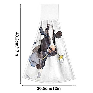Vnurnrn Vintage Cow Daisy Flower Farm Animal Hanging Tie Towels Absorbent Hand Towel with Hook & Loop for Kitchen Bathroom 2 Pieces