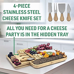 Premium Cheese Board and Knife Set - Bamboo Wood Charcuterie Board Set & Cheese Board Accessories Set - Kitchen Wine & Meat Cheese Serving Platter - Unique Christmas Gifts, Housewarming, Wedding Gift