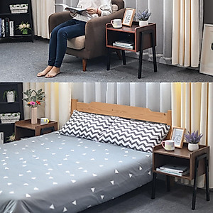 FairyHover Bedside Table Wood Side End Table Storage Unit for Bedroom Living Room Furniture Nightstand with Open Storage B,46 * 32 * 53CM