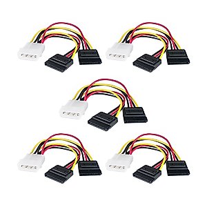 Acxico 5Pcs IDE/Molex/IP4/4-pin to 2X SATA Power 15-pin Converter Adapter Cable