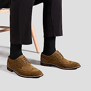 Mofri Men's Oxford Shoes Wingtip Dress Shoes Lace Up Shoes(Brown Suede,10)