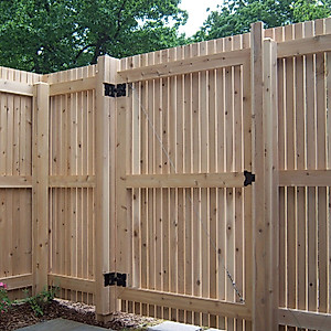 2 Pack Self Closing Gate Hinges for Wooden Fences Heavy Duty Solid Vinyl Fence Gate Closer Hinges with 22 Screws Swing Adjuster Tool 90 Degree Tension Boerboel Gate Hardware Kit Black Finish