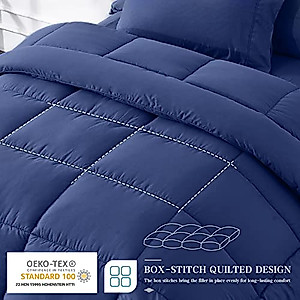 Newspin Full Bed in a Bag - 7 Pieces Blue Comforter Set, Lightweight All Season Ultra Soft Bedding Comforter Set with Comforter, Flat Sheet, Fitted Sheet, Pillowcases & Shams