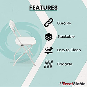 EventStable TitanPRO White Plastic Folding Chair - Lightweight Foldable Outdoor Chair - Durable Patio Chairs - Chairs Set for Parties Banquet Events - 10 Pack