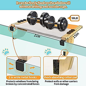 Cat Window Perch Sturdy Cat Window Hammock with Wood and Metal Frame-No Drilling Required-Multiple Ways to Use-Cat Bed for Windowsill,Floor,Bedside or Cabinet-Suitable for Large Cat or Fat Cats-(M)