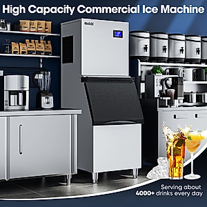 Coolski Commercial Ice Maker Machine 550LBS/Day, 22’’ Wide Industrial Ice Machine with Large Storage Bin, Ice Ready in 5-15 min, Ice Maker for Restaurant/Bars, Stainless Steel/ETL Approved