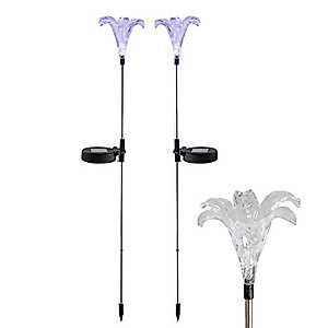 2PCS Waterproof Outdoor Solar Garden Stake Lights with Vivid Figurine – Lily LED Garden Landscape Lawn Lamp for Flower Beds Backyards Decoration